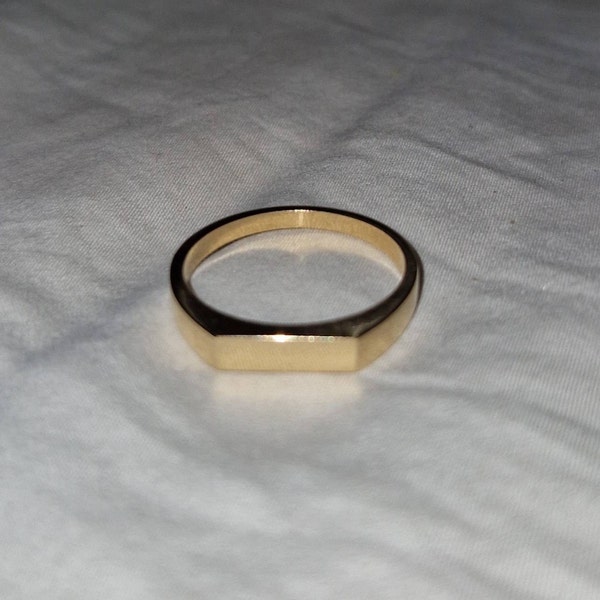 14K Rectangular Bar Signet Ring, Solid Gold Signet Ring, 18K Gold Signet Ring, Gold Chevalier ...