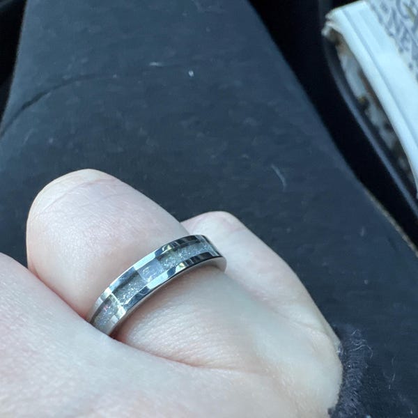 Crushed Moonstone Silver Tungsten Wedding Band, 4mm Nebula Ring ...