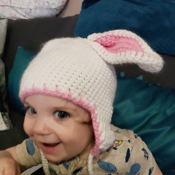 Bunny Hat Baby Rabbit Earflap Hat in Size 6 to 12 Months, Sizes New ...