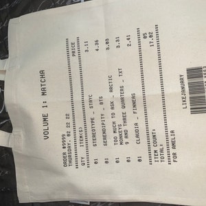 Custom Song Receipt Tote Customizable Song Playlist Tote Bag | Etsy