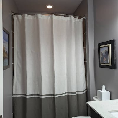Natural Linen Color Block Shower Curtain With Stripe Mildew-free ...