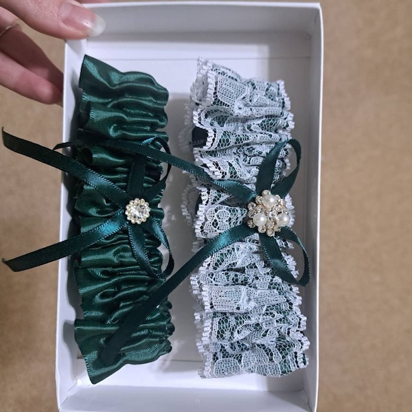Dark Green Wedding Garter, Lace Bridal Garter Set, Garter Set, Garter ...