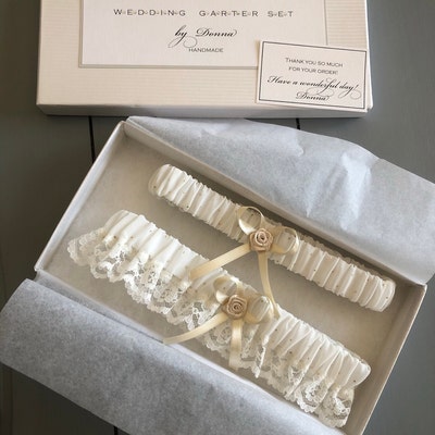 Ivory Garter Set With Gold Dots, Ivory Wedding Garter Set, Ivory Garter ...