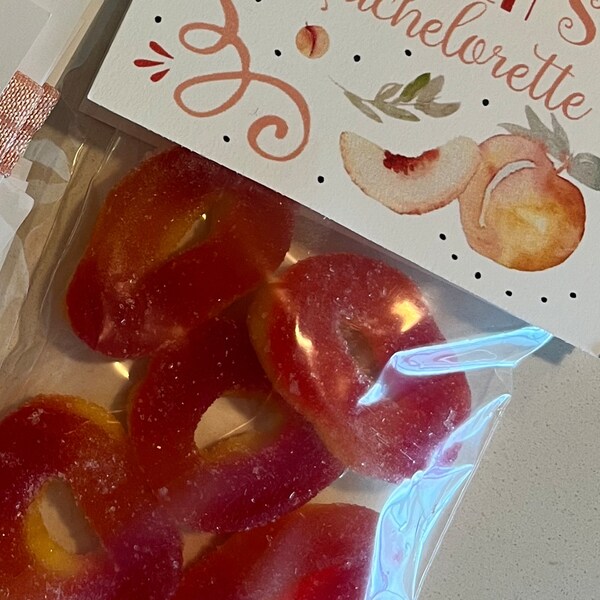 Party Favor Set | Goodie Bag + Gift Tag | Gummy Peach Rings Snack Pack ...