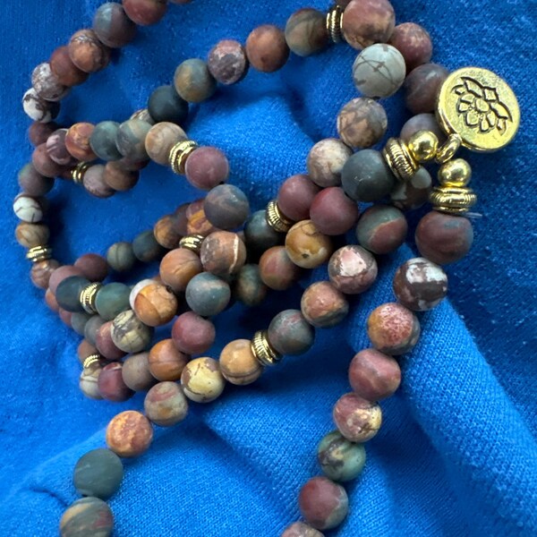 Red Creek Jasper Stone Bracelet 108 Beads Mala Bracelet Natural
