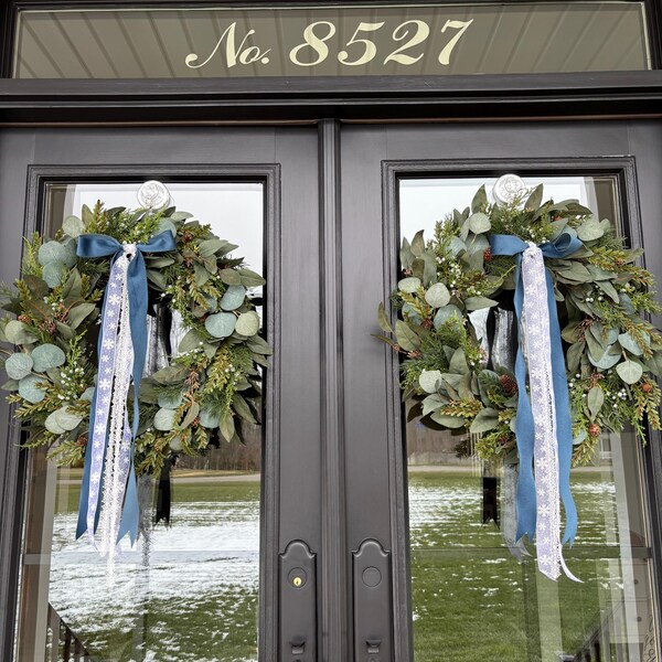 Boho Pampas Grass Eucalyptus Wreath for Front Door With Lamb's Ear and ...