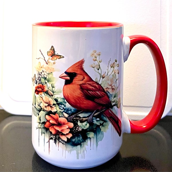 Watercolor Cardinal Mug Wrap PNG Sublimation Design Bundle | Sunflower ...
