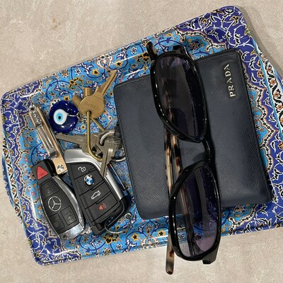 2 Small Metal Trays 9.84 X 6.3 Blue Decorative Trays, Perfect for ...