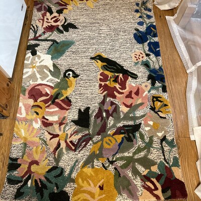 Chinoiserie Parrot Green & Dark Blue, Hand-tufted 100% Wool Handmade ...