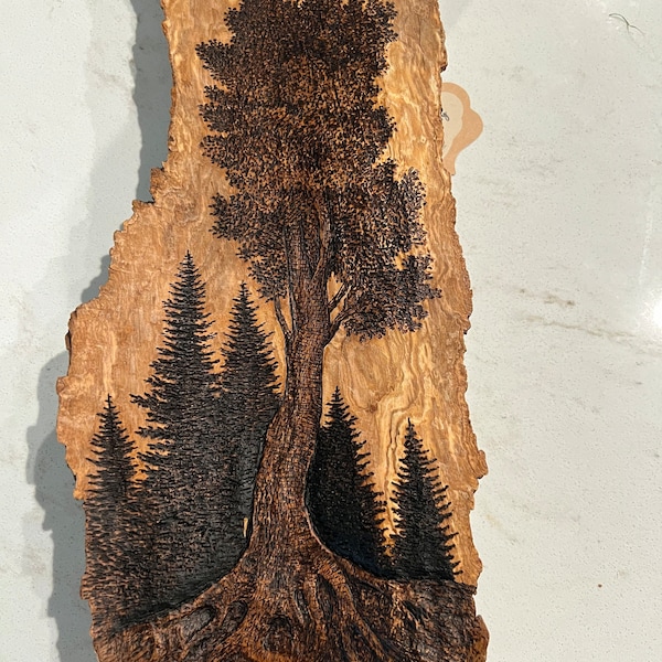 Tree Wood Spirit Carving, Original Nature Art, Natural Bark Sculpture ...
