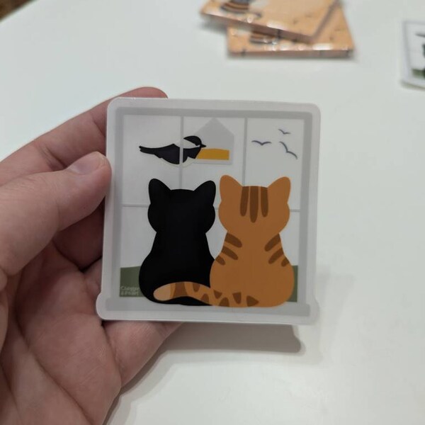 Bird Watching Cats Vinyl Sticker, Cute Laptop Decal - Etsy
