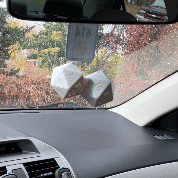 D20 Car Dice [2" Glow in the Dark and White Holographic - "moonbeam ...