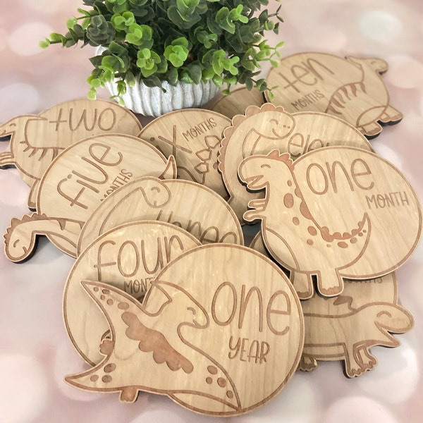 Hand Drawn Monthly Baby Dinosaur Milestones SVG. Set From Month to One ...