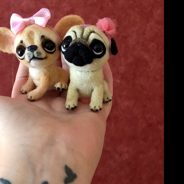 Pug Puppy. Pet for Doll. Little Felt Dog. Funny Toy. Cute Needle Felted ...