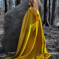 Yellow Cloak Vegan Wool Druid Cape Hooded Cloak Elven Costume - Etsy UK
