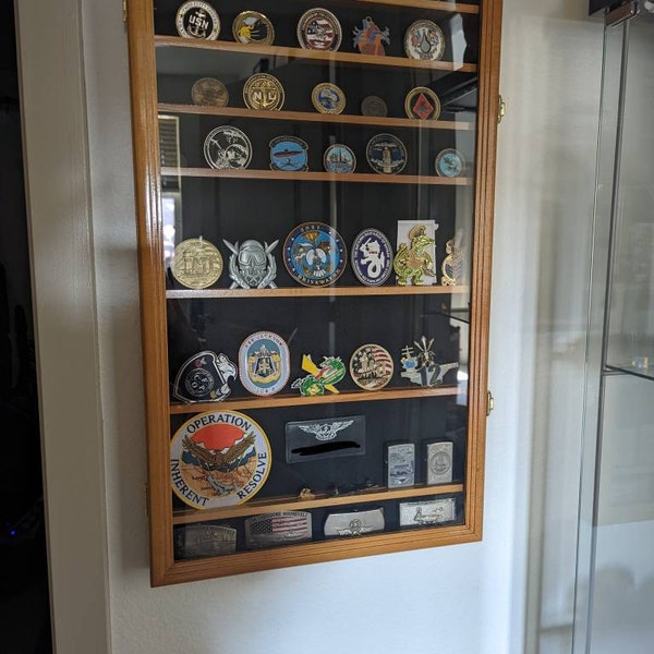Large Military Challenge Coin Display Case Cabinet Holders Rack 98% UV ...