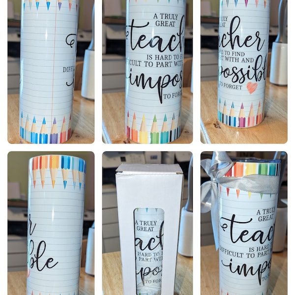 20 Oz Skinny Tumbler Rainbow Pencils Teacher Tumbler Crayons Teacher ...