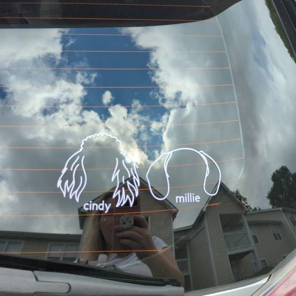 Custom Dog Ear Car Decal, Personalized Pet Outline Sticker With Name ...
