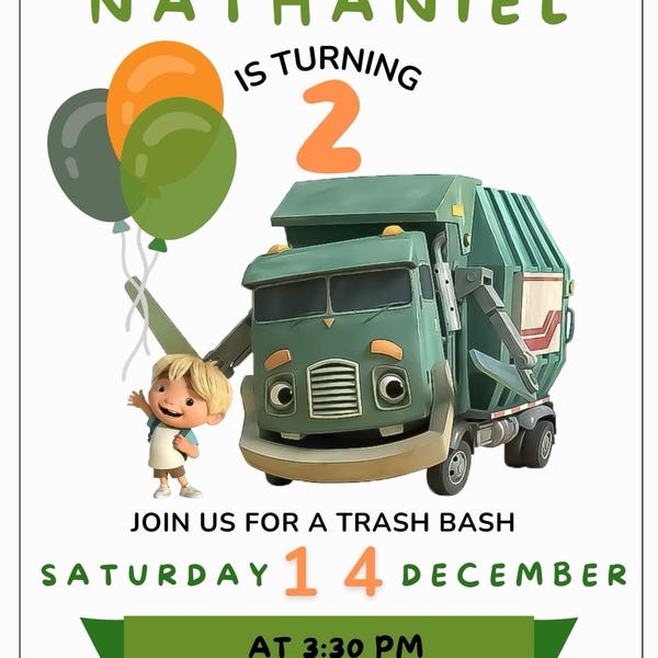 Trash Truck Birthday Party Invitation - Etsy