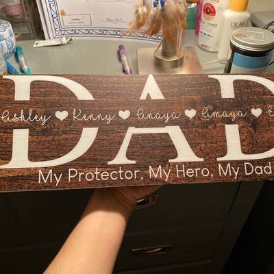Personalized Dad Wood Sign With Kids Names, My Protector My Hero My Dad ...