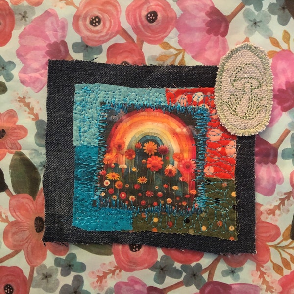 BOHO FLOWER Fabric Patchwork PATCH, Blue Daisy Hippy Flower Patches ...