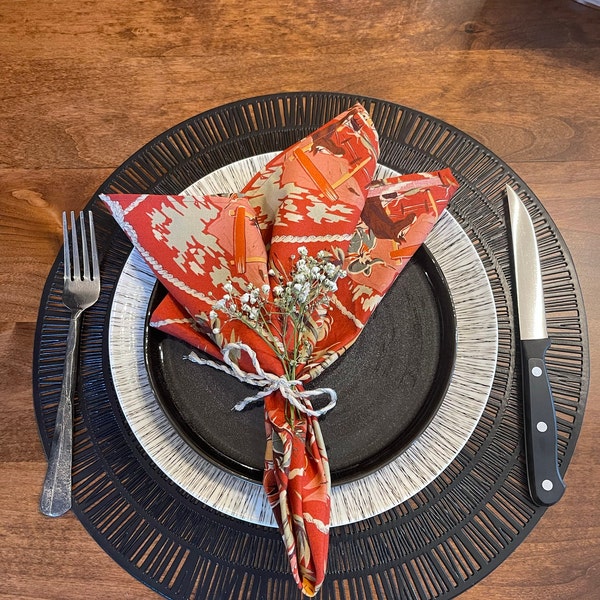 Set of 6 Roping Ranch Terra Cotta Cowboy 100 % Cotton Napkins - Etsy