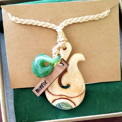 Aged Bone Fish Hook Whale Tail With New Zealand Paua Shell Inlay - Etsy