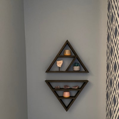 Set of TWO Shelves 16x 3. Solid Wood, Pyramids Triangle Shelf. Crystals ...