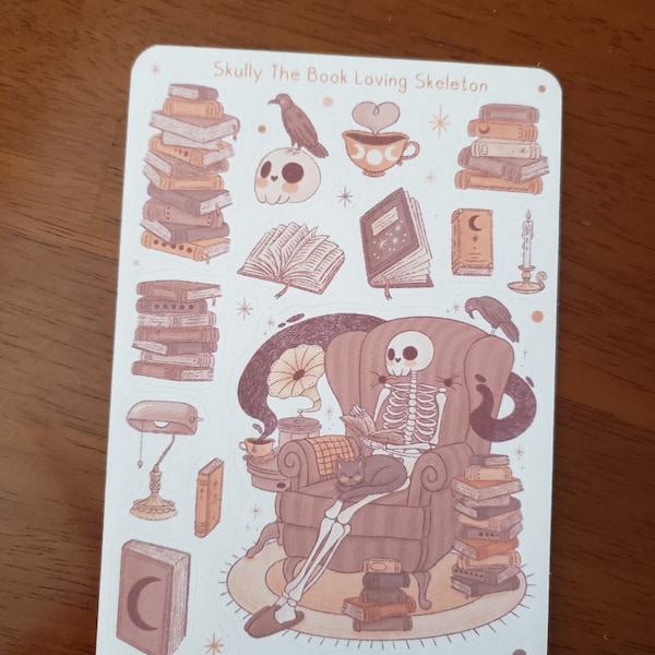 Skully the Book Loving Skeleton Sticker Sheet | Journal Stickers ...