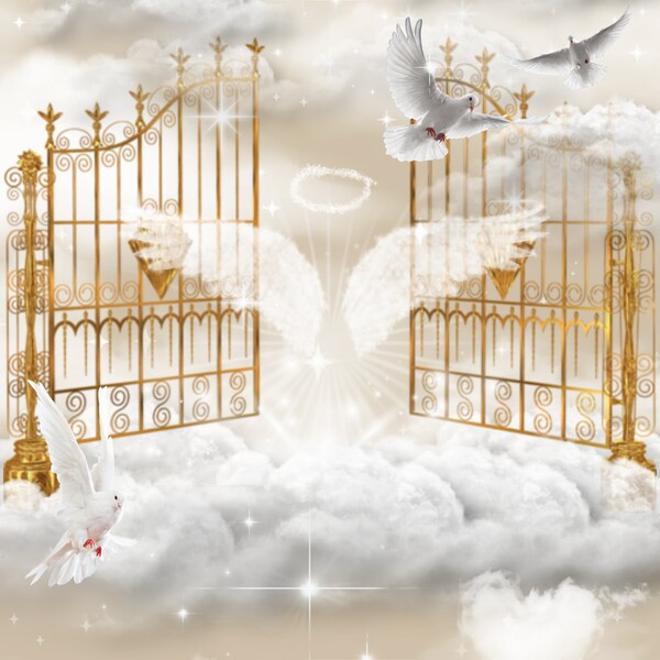 Tan Neutral Sky Gold Heavens Gate Angel Wings Memorial Background PNG ...