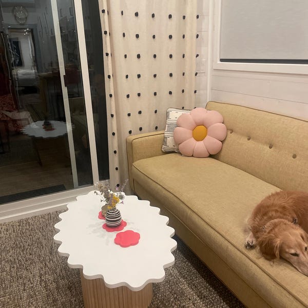 Round Fluted Table Wooden Fluted Table Creamy White Coffee Table Ribbed ...