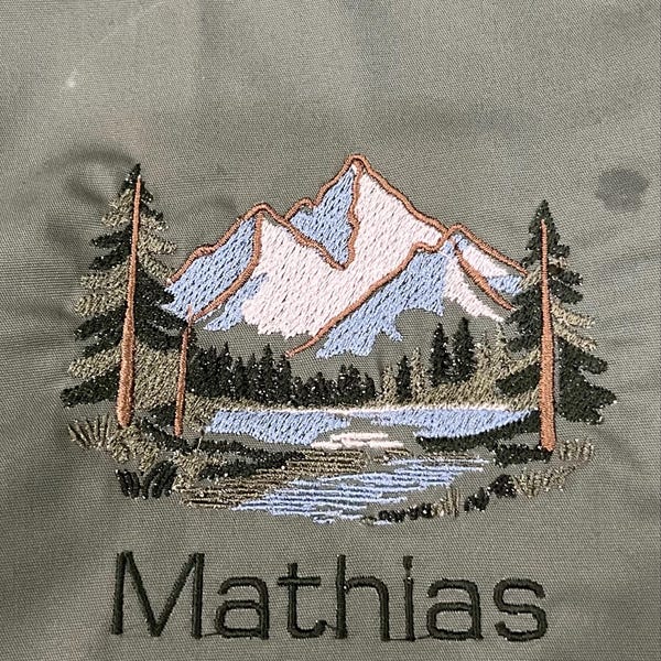 Mountain Lake Embroidery Design, Forest Pine Trees and Mountains Lake ...