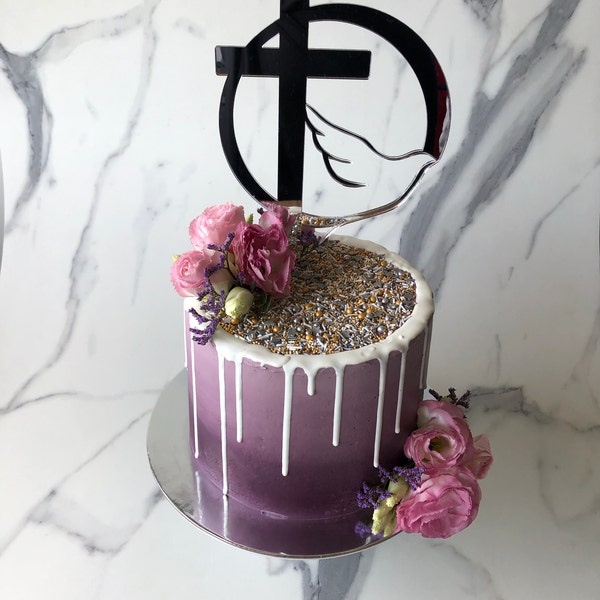 Religious Cake Topper, Cross With a Dove, Holy Spirit Topper ...