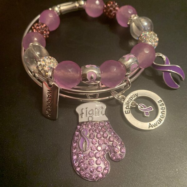 1 Purple Rhinestone, and White Enamel With Silver Accents Purple Ribbon ...