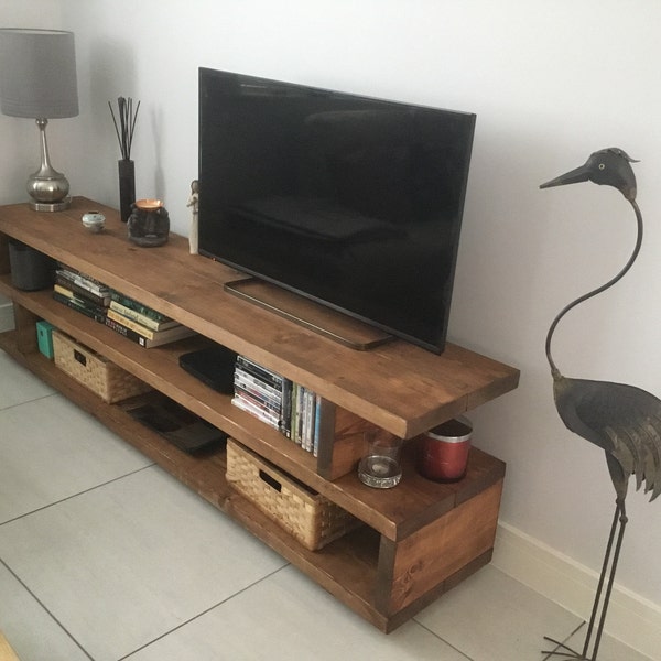 Reclaimed TV Stand Solid Wood Console Media Chunky Rustic Oak Wooden ...