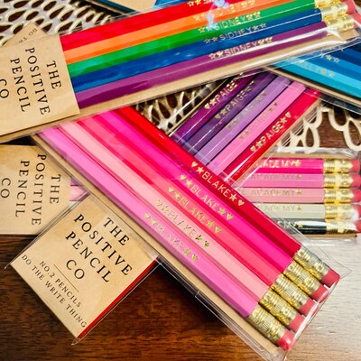 Personalized Pencil Set, 6 Custom Gold Foil Stamped Pencils for ...