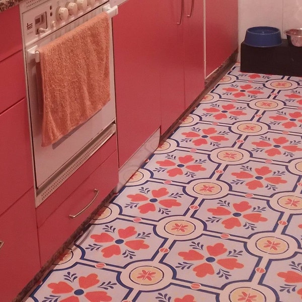 Gardenia Orange Floor Tile Sticker Panel, Peel and Stick Decal, Vinyl ...