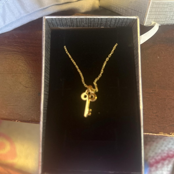 14K Solid Gold Wish Key Necklace , Dainty Key Necklace , Key Pendant ...