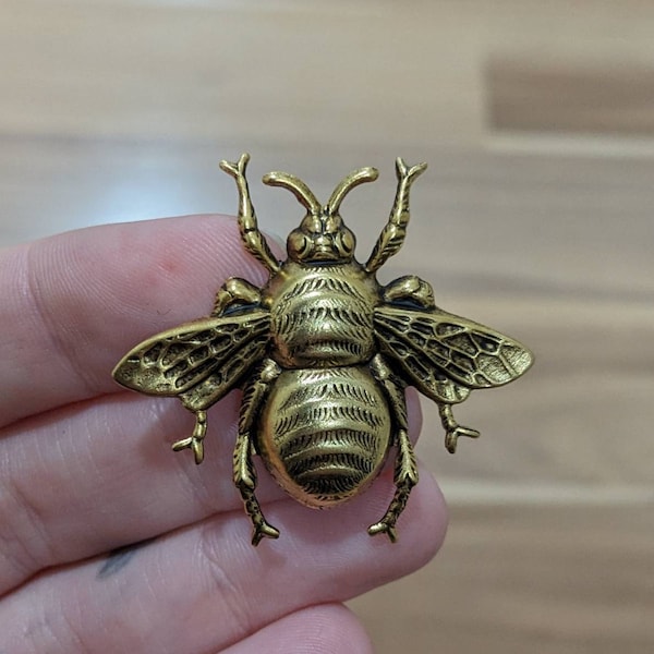 Huge Gold Bee Pin, Gold Honeybee Pin Brooch, Antiqued Gold Bee Pin, Big ...