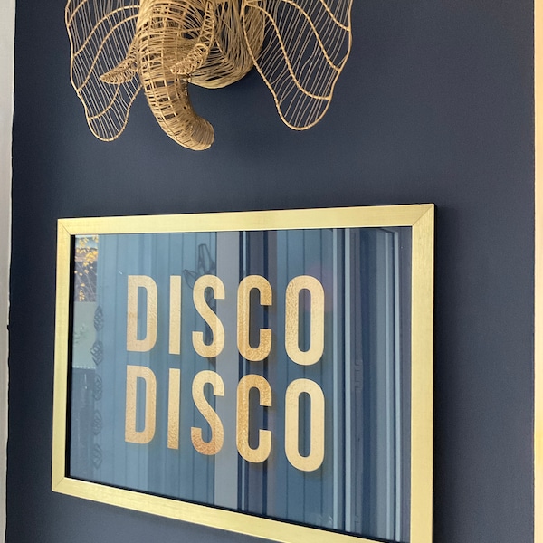 Disco Typography Wall Art Poster Print, 70's Disco Sign Navy Blue ...