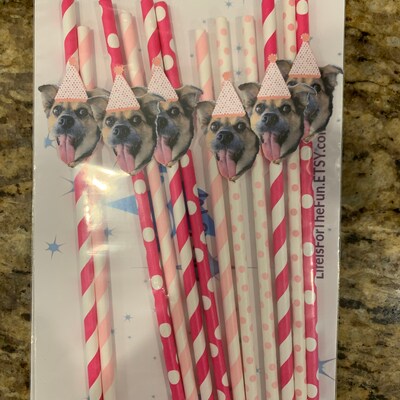 Custom Pet Straws, Dog Decorations, Personalized Photo 12 Count Paper ...