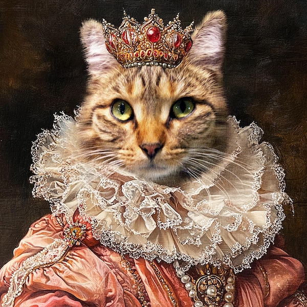 Custom Pet Portrait Princess Cat, Renaissance Cat Portrait From Photo ...