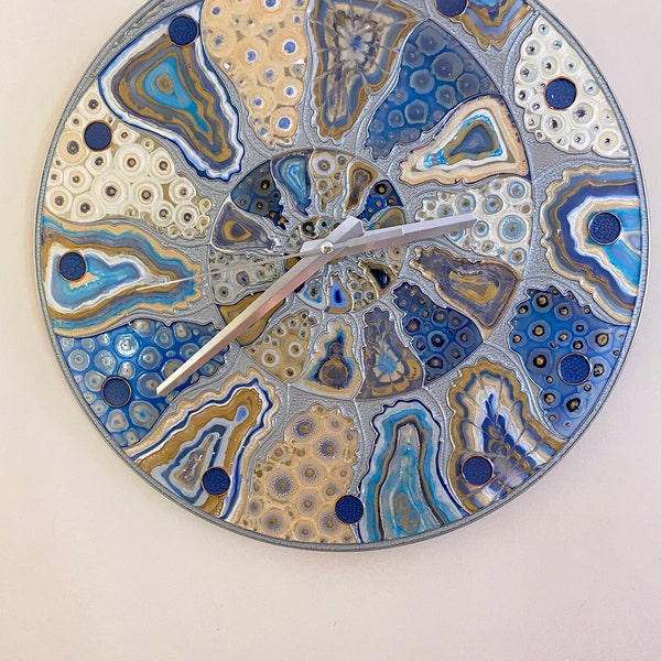 Minimalist Blue Glass Wall Clock Painted by Hand - Original Skeleton ...