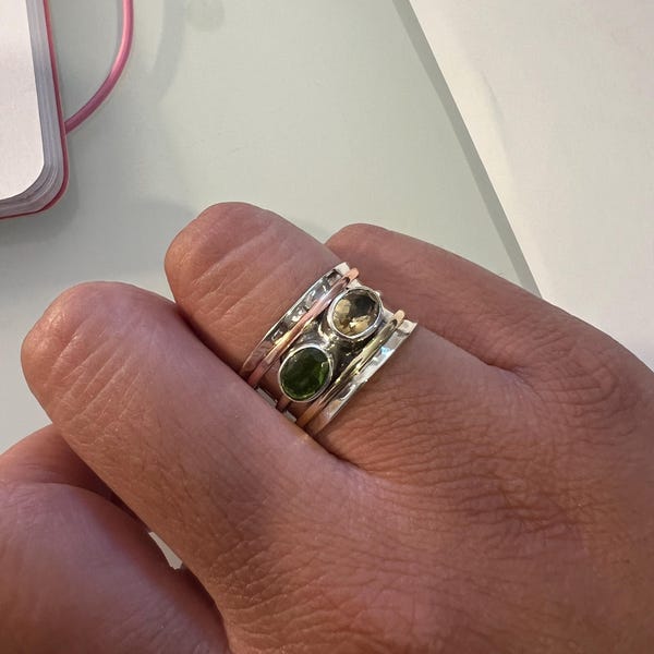 Solid 925 Sterling Silver Two Tone Band Ring for Women, Handmade Silver ...