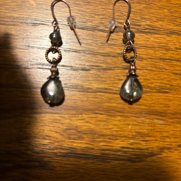 Earthy Green Teardrop Earrings - Rustic Woodland Czech Glass Beads ...