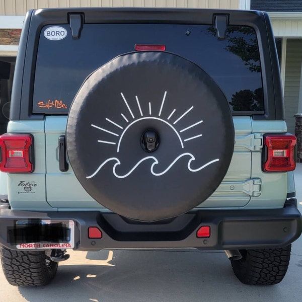 Spare Tire Cover, Waves Tire Cover, Minimalist Waves and Sun Spare Tire ...