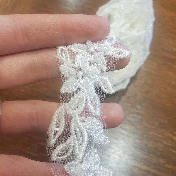 Fancy 3cm Wide Floral Embroidery Sequined Beaded Light Ivory Bridal Hem ...