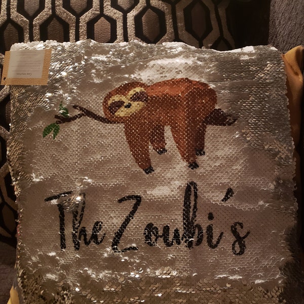Personalized Sloth Mermaid Sequins Pillow / Reversible Sequins Pillow ...