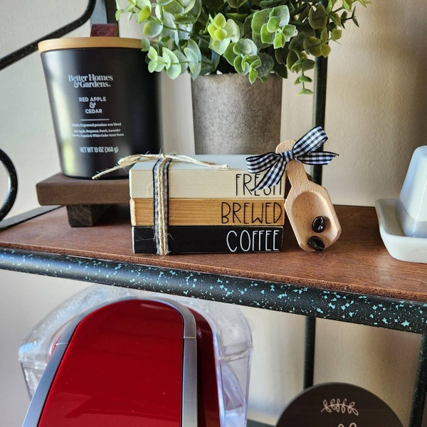 Coffee Mini Wood Book Stack With Scoop/ Coffee Bar/ Tier Tray Decor ...