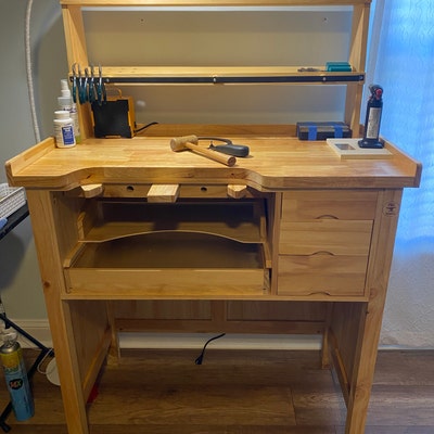 Deluxe Solid Wooden Jewelers Bench Set With Mountable Storage Shelf ...